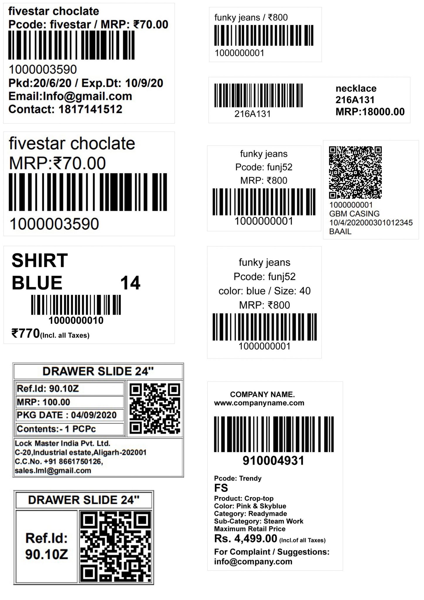 Barcode And QR Code Label Samples From Retailcore Software RetailCore 